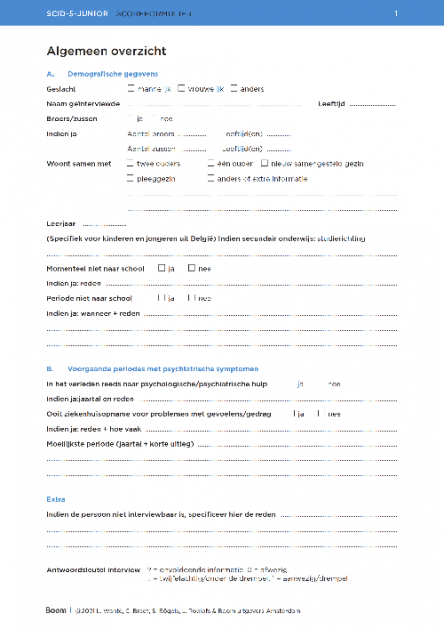 SCID-5 Junior: Scoreformulier | Wante, Braet, Bögels, Roelofs ...